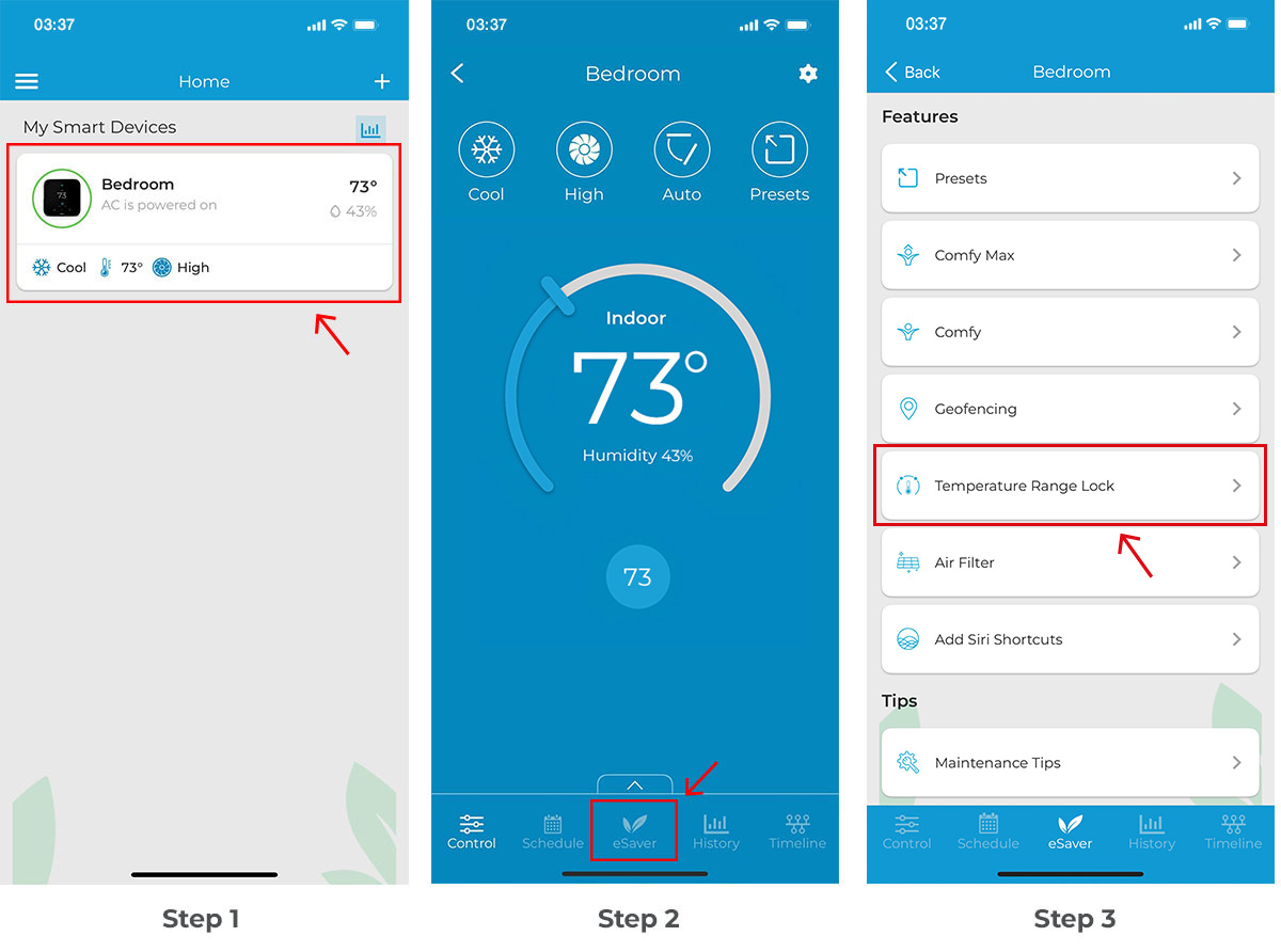 How can I set the Temperature Range Lock on Breez Edge so that users ...