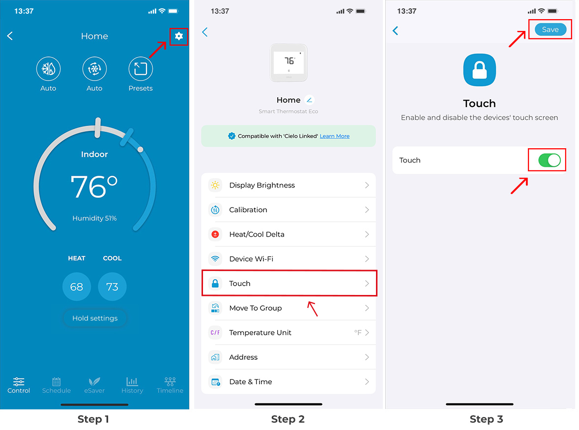 How to enable/disable Cielo Smart Thermostat Eco touch screen? – Cielo ...