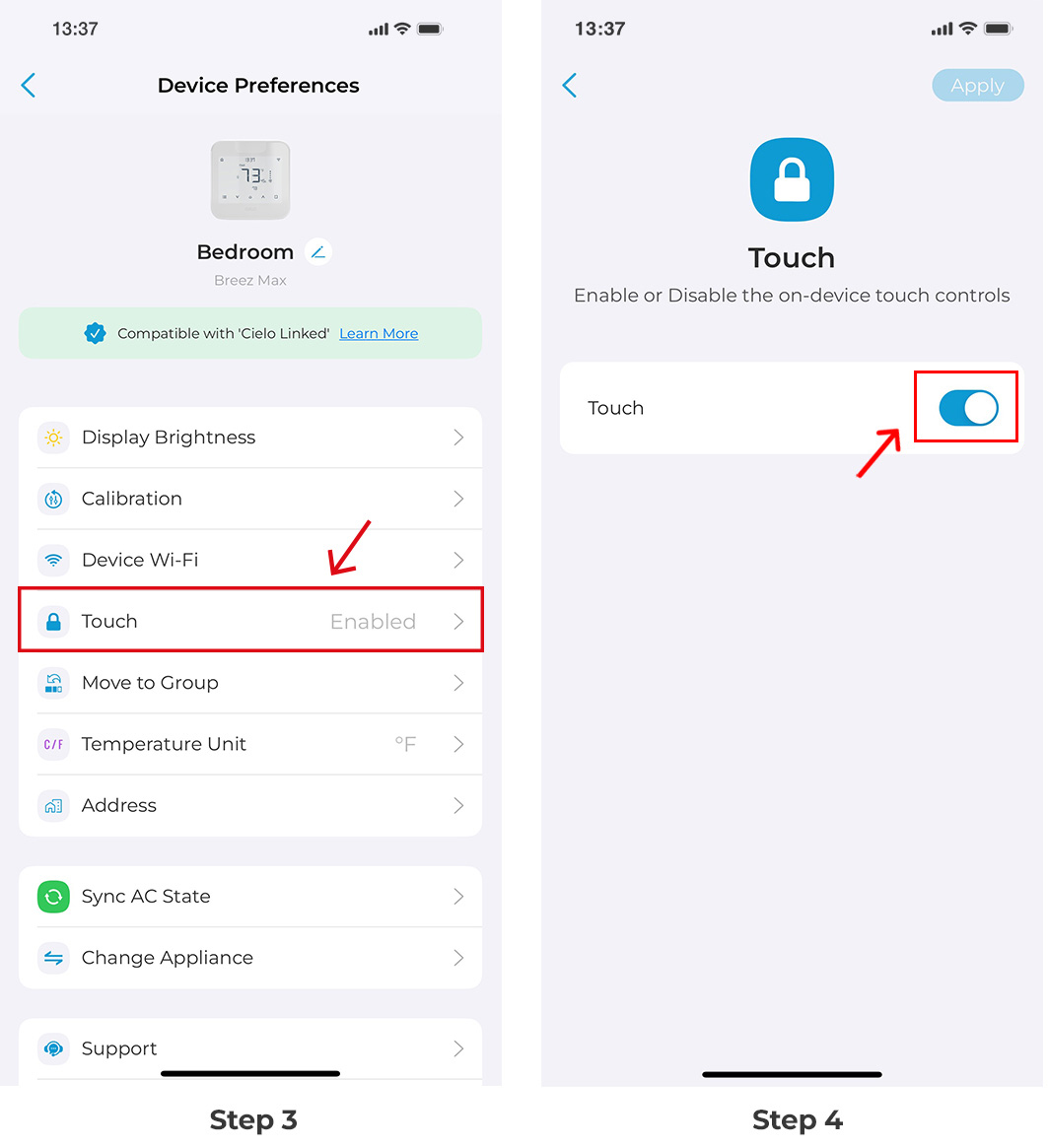 How can I lock/unlock the display touch controls of my Cielo Breez Max ...